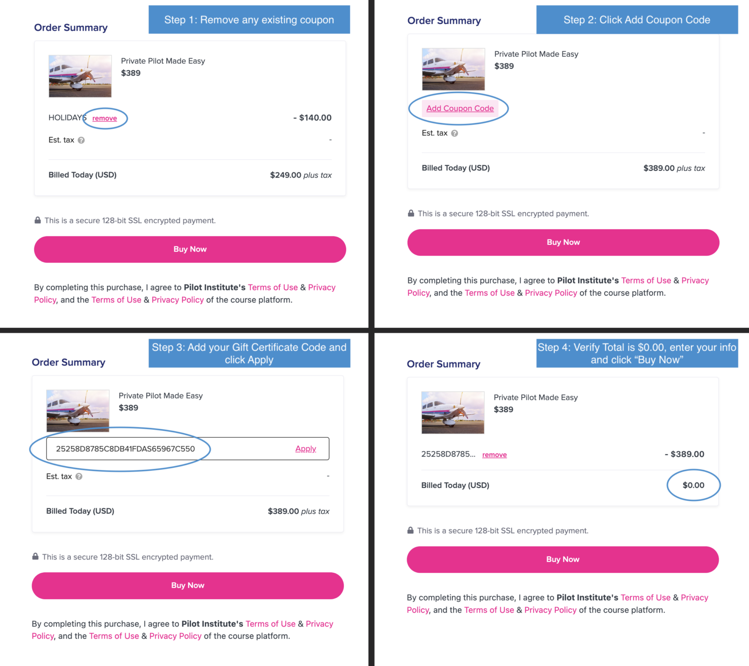How to Redeem Your Gift Certificate - Pilot Institute